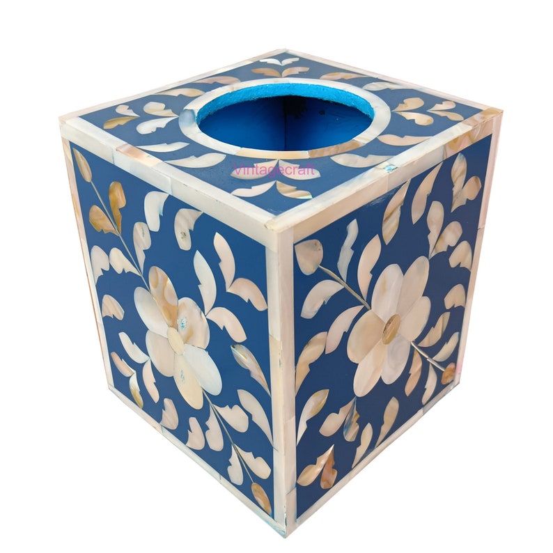 Elegant Mother of Pearl Inlay Tissue Box With Floral Design: Elevate ...