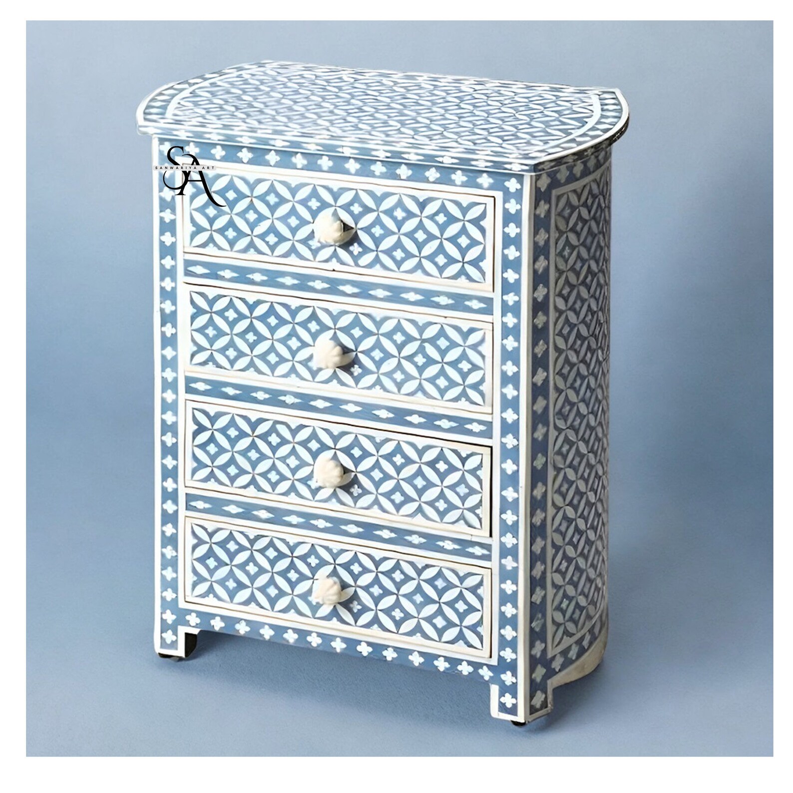 Bone Inlay Geometric Bedside Nightstands, Drawer Bedside Tables, Side ...