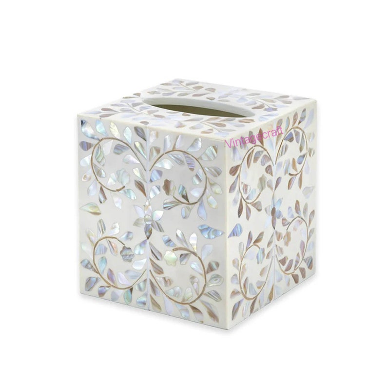 Mother of Pearl Inlay Tissue Box With Floral Design - Etsy