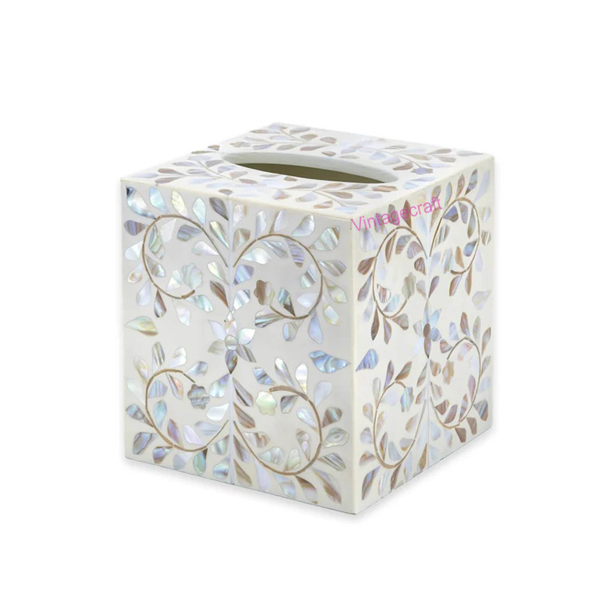 Mother of Pearl Inlay Tissue Box With Floral Design - Etsy