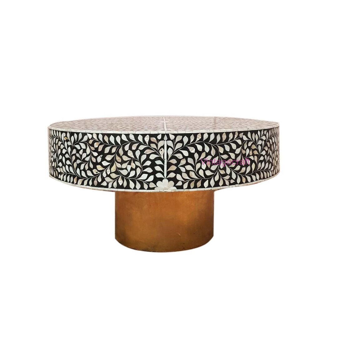 Luxury Mother of Pearl Coffee Tables Floral Patten Unique Round ...