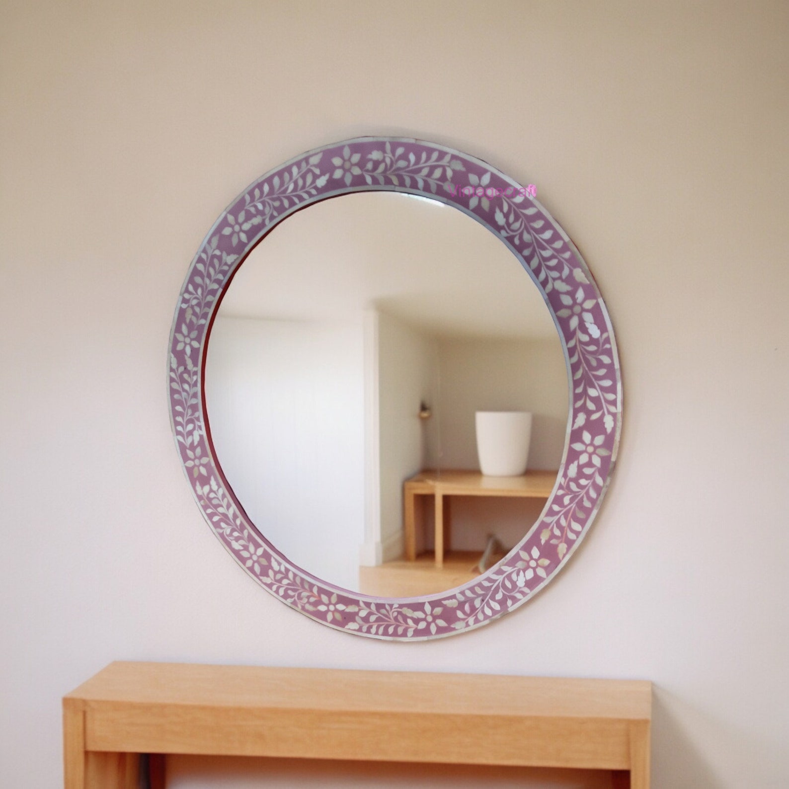 Handmade Bone Inlay Round Mirror Frame Vintage Floral Pattern ...