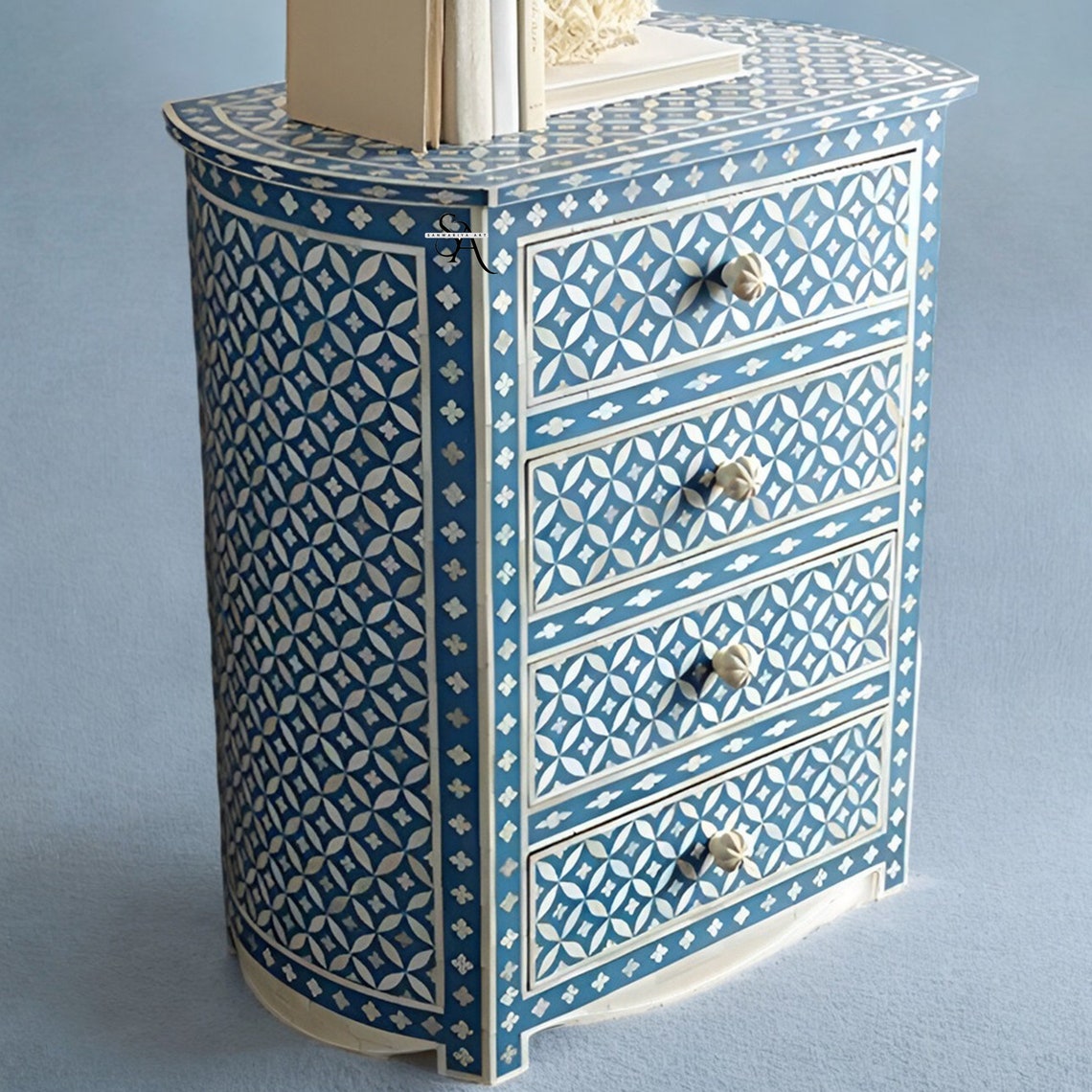 Bone Inlay Geometric Bedside Nightstands, Drawer Bedside Tables, Side ...