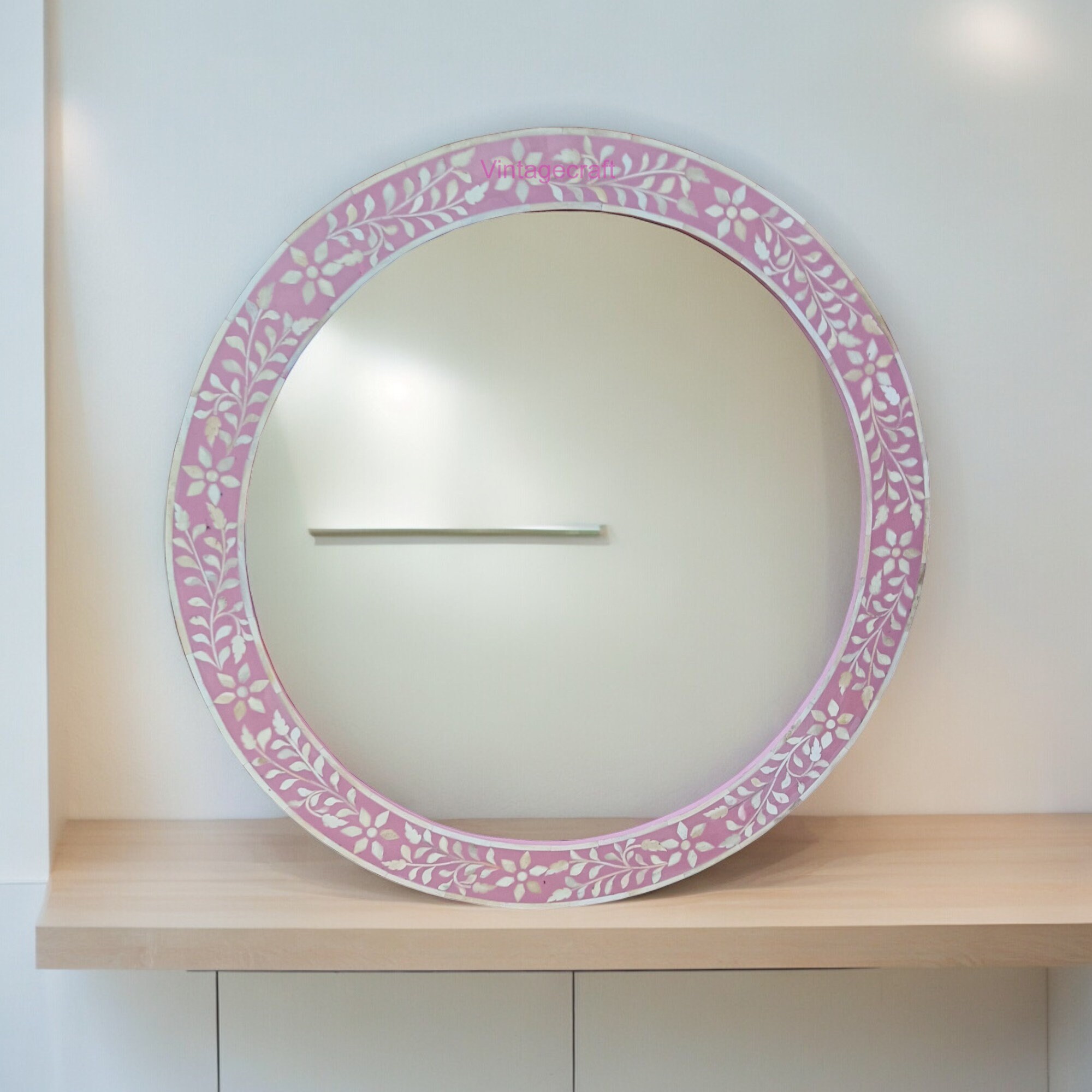 Handmade Bone Inlay Round Mirror Frame Vintage Floral Pattern ...