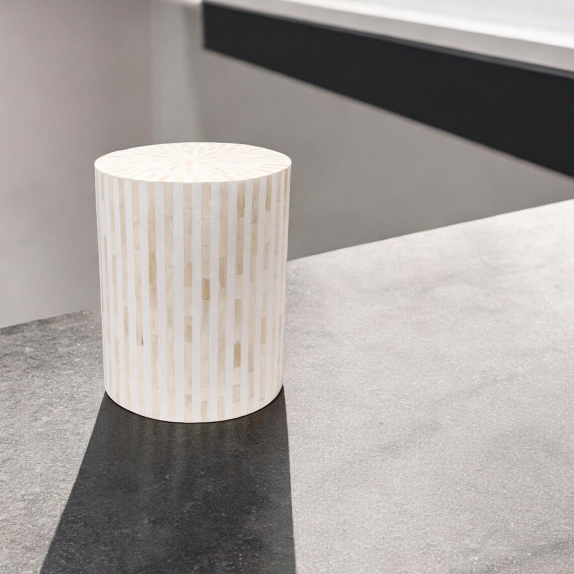 Bone Inlay Design Round End Table, Bone Inlay Stripe Design Side Table ...