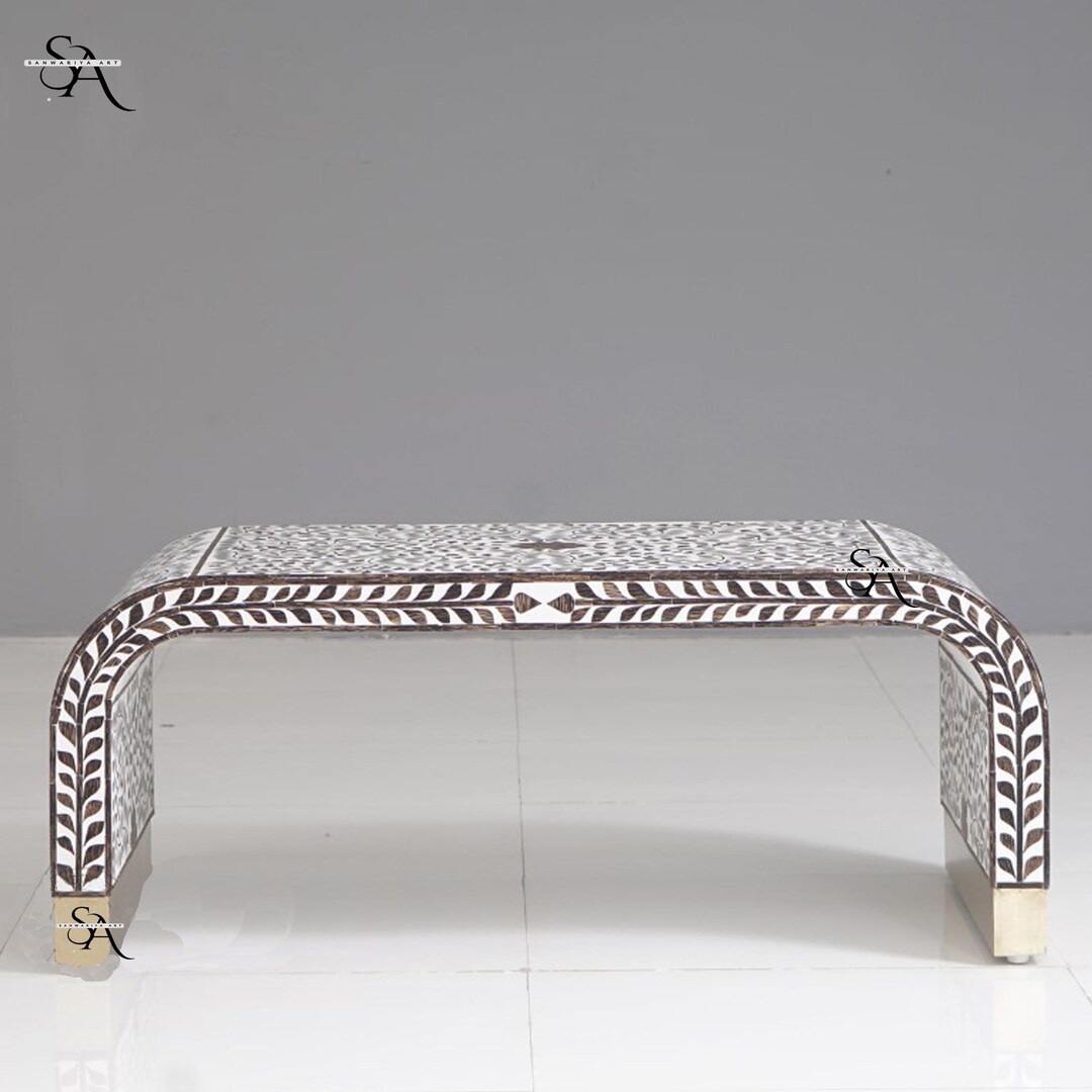 Wood Inlay Coffee Table Floral Pattern Center Table Handmade Inlay ...