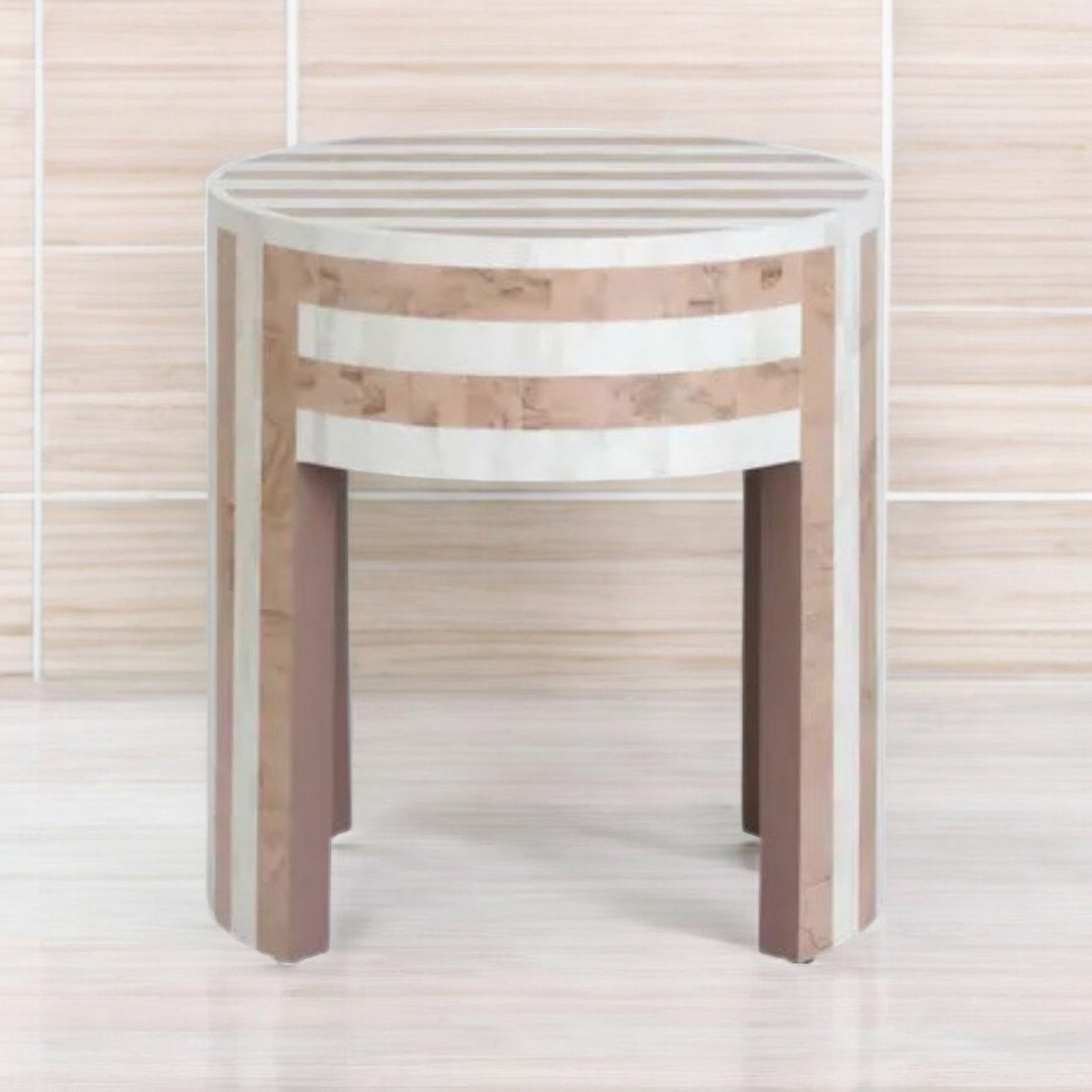 Bone Inlay Stripe Design Round End Table, Bone Inlay Side Table, Bone ...