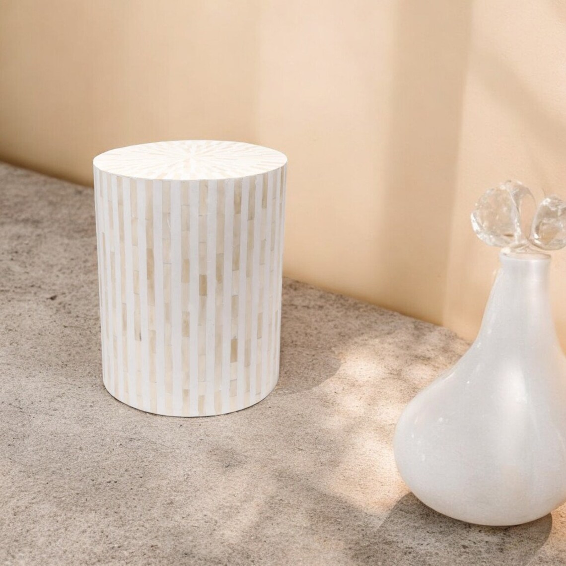 Bone Inlay Design Round End Table, Bone Inlay Stripe Design Side Table ...