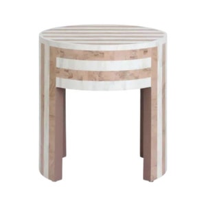 Bone Inlay Stripe Design Round End Table, Bone Inlay Side Table, Bone ...