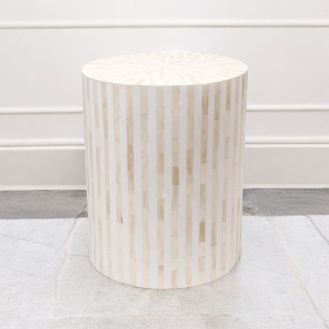 Bone Inlay Design Round End Table, Bone Inlay Stripe Design Side Table ...