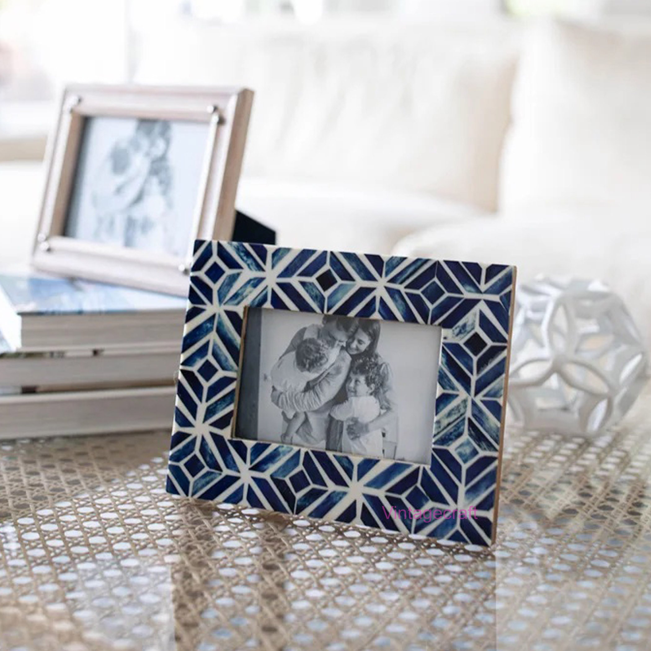 Picture Frame Blue Bone Inlay Photo Frame Vintage Floral Patten ...