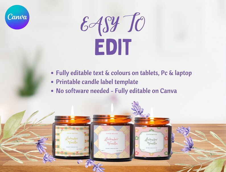 Printable Candle Label Template|editable Candle Label Template|soy ...