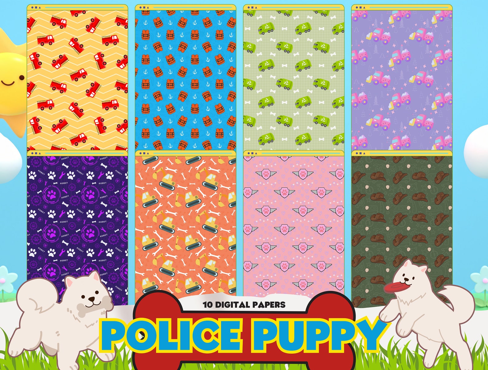 Paw Digital Paper, Kids Birthday Party, Paw Girl Background Design, Paw ...
