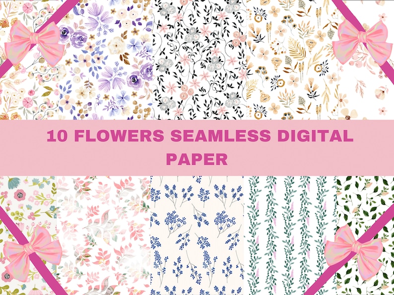 Flower Digital Paper, Seamless Floral Pattern, Scrapbooking, Cute ...