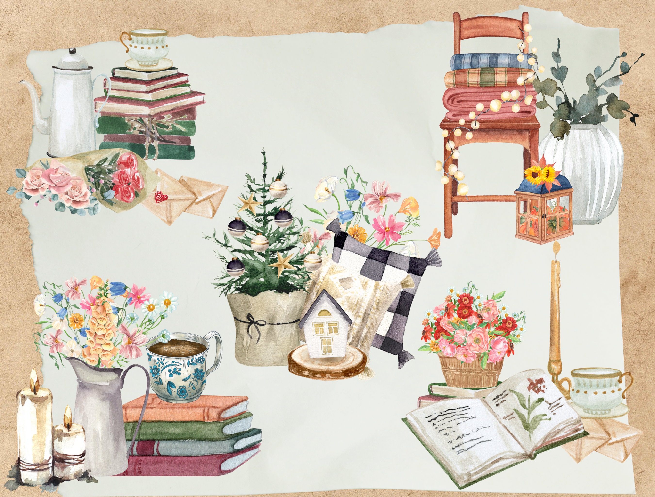 Cottage Style Png, Cottage Flower Clipart, Vintage Png, Commercial Use ...
