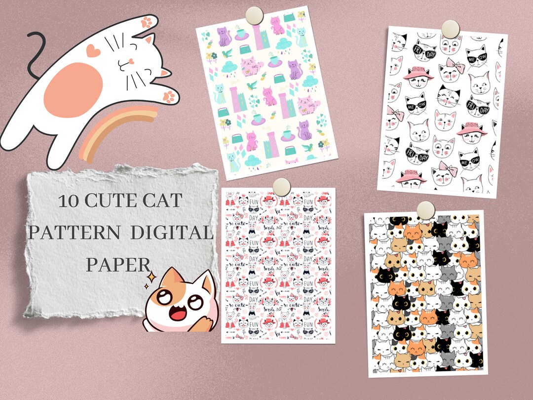 10 Cat Digital Paper, Cat Seamless Pattern, Cat Prints, Cat Background ...