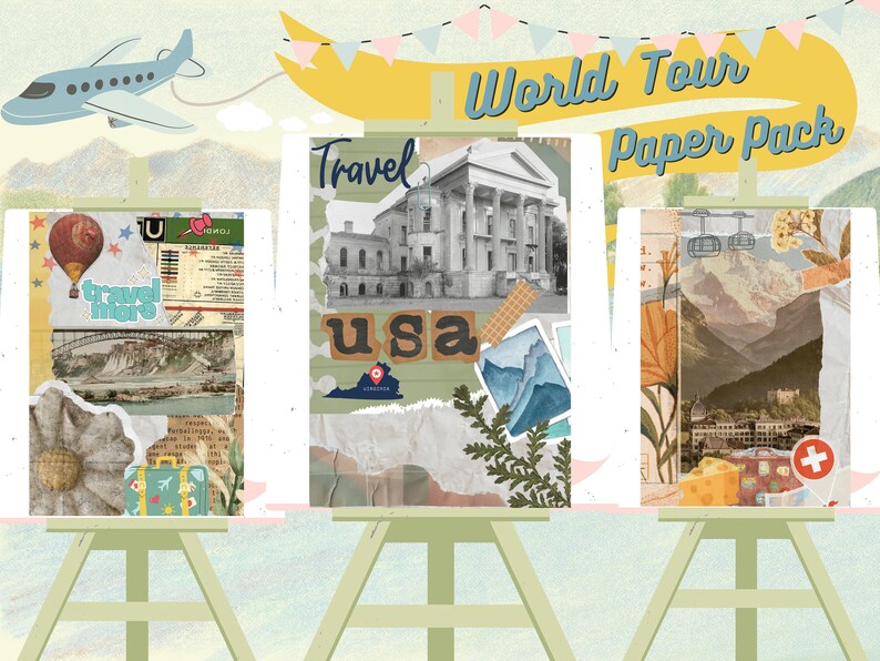 World Tour Travel Digital Paper, Old Map Junk Journal, Retro Digital ...