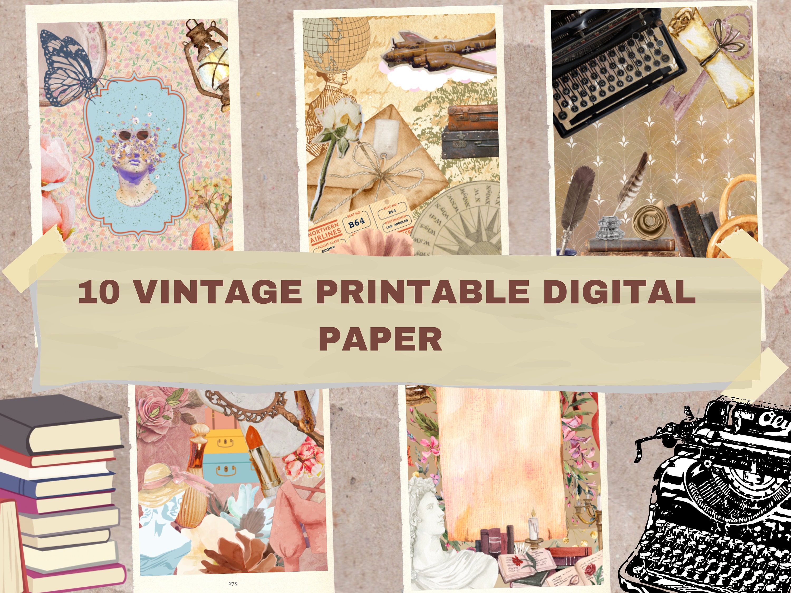 Vintage Scrapbook Digital Paper|printable Junk Journal|vintage Portrait ...