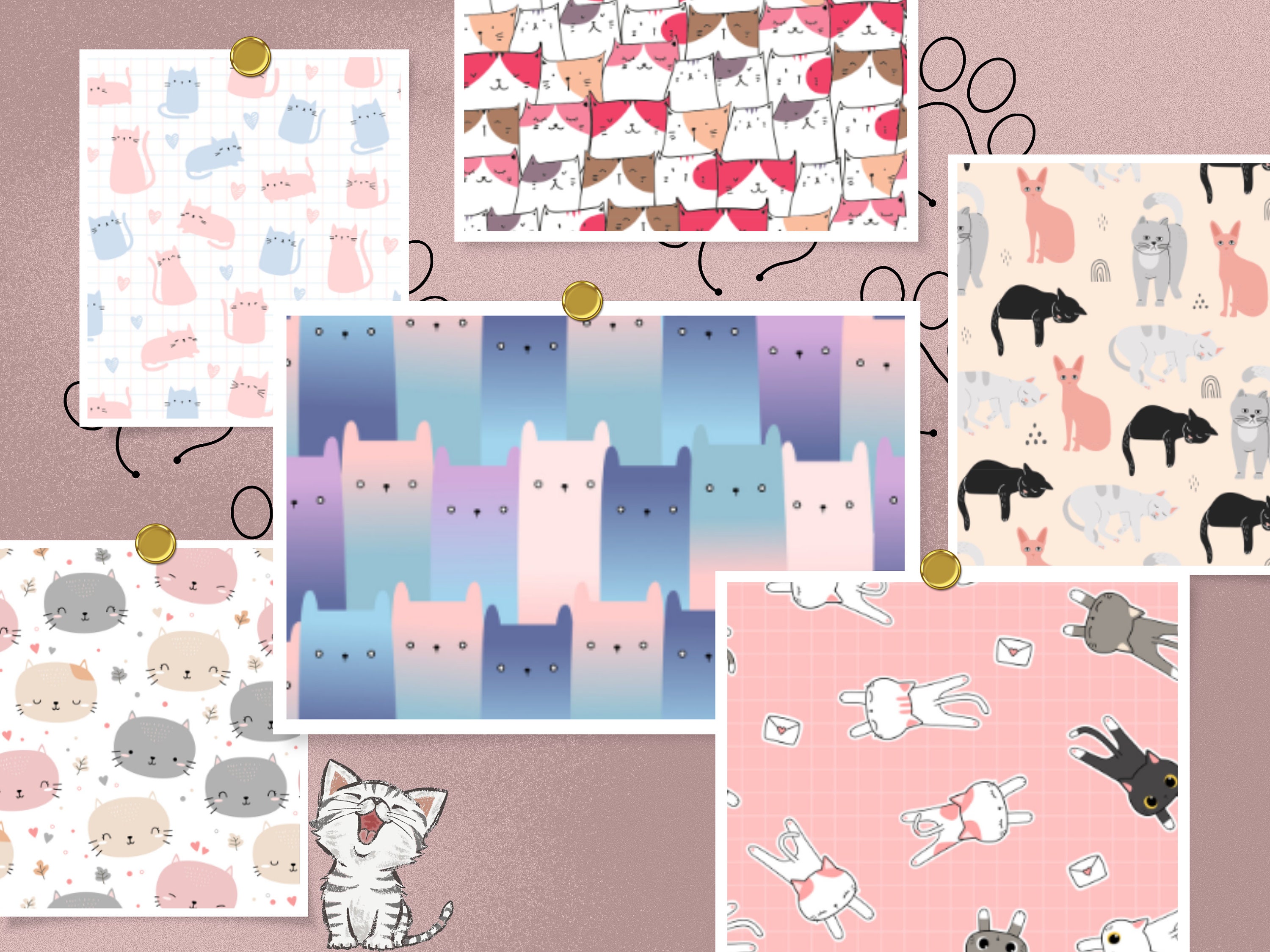10 Cat Digital Paper, Cat Seamless Pattern, Cat Prints, Cat Background ...