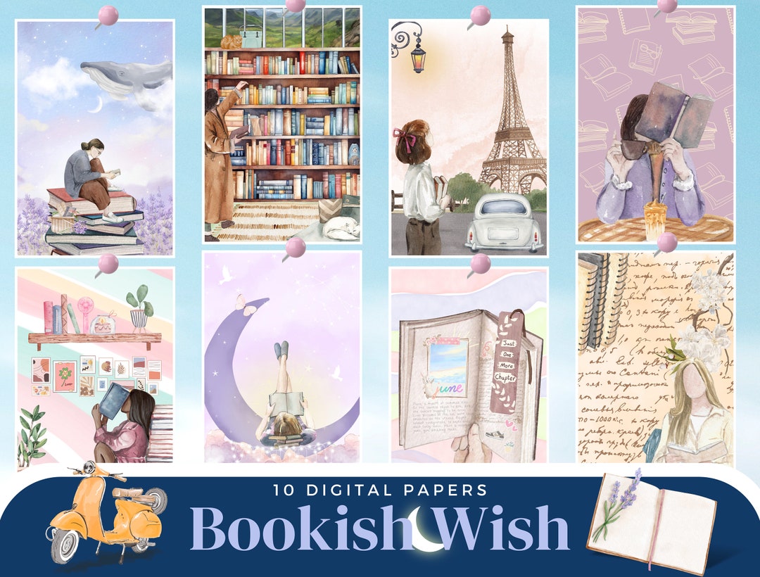 Book Digital Paper Watercolor Book Background Booklover Gift - Etsy