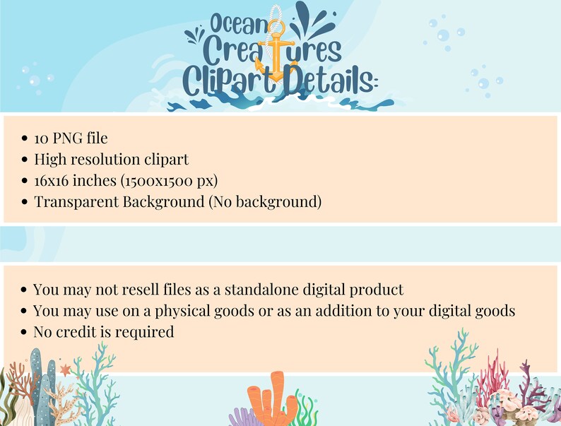 Ocean Creatures Clipart, Sea Animals PNG Bundle, Under the Sea Party ...