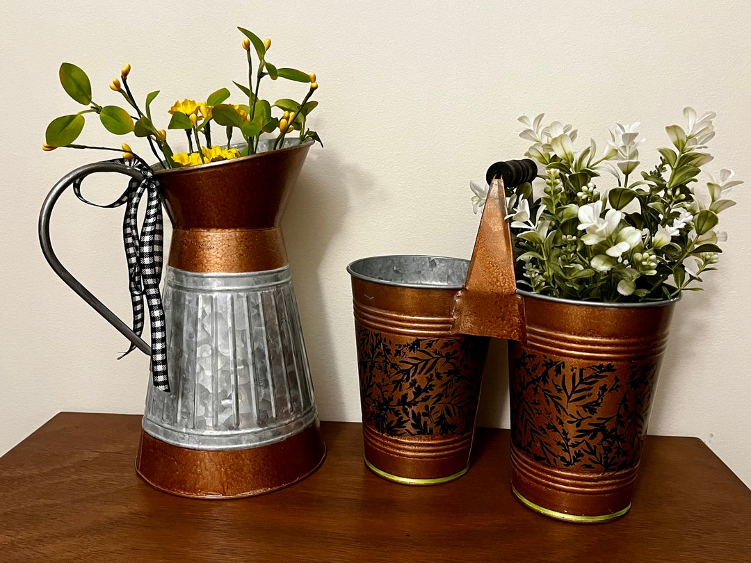 Rustic Hand-painted Metal Buckets and Pitchers - Etsy