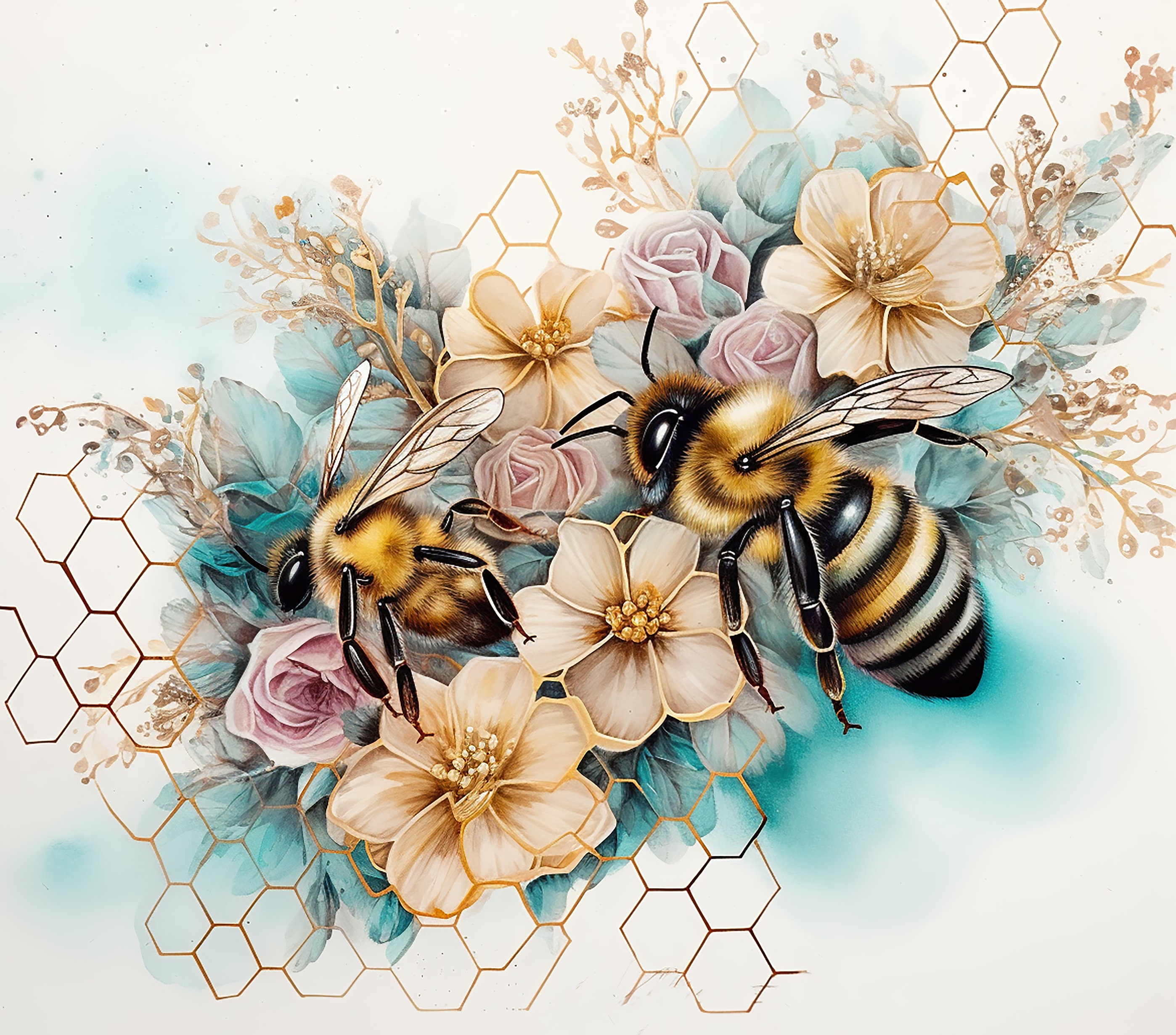 Floral Bee Sublimation Design 20oz Tumbler Wrap, Straight and Tapered ...