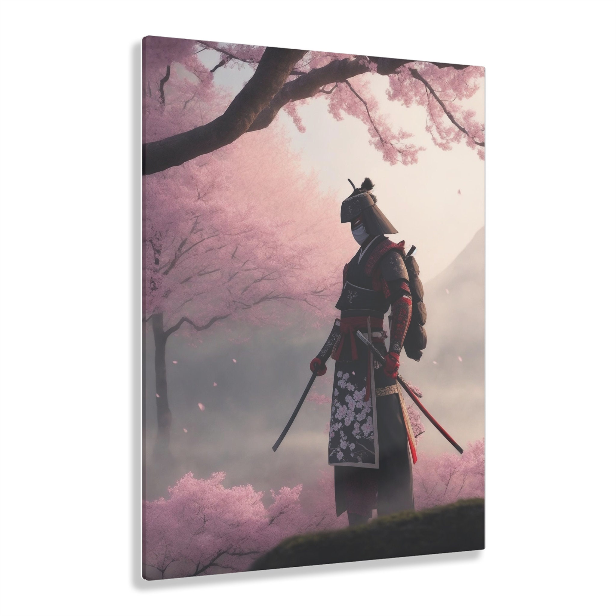 Cherry Blossom Samurai Warrior vertical Acrylic Glossy Print Japan Wall ...