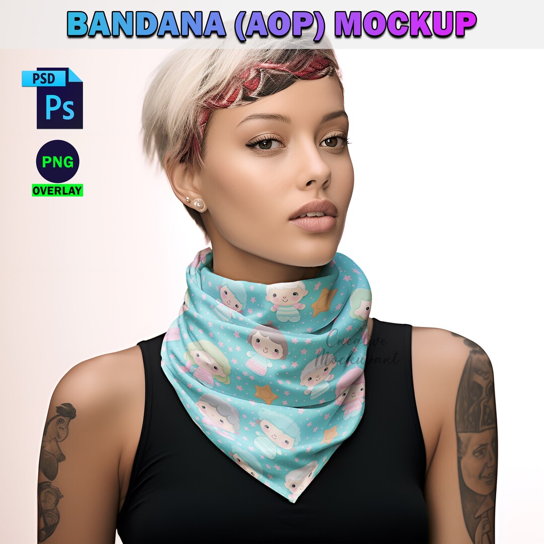 All-over Print Bandana Mockup | POD Bandana Mockup | AOP Bandana PSD ...