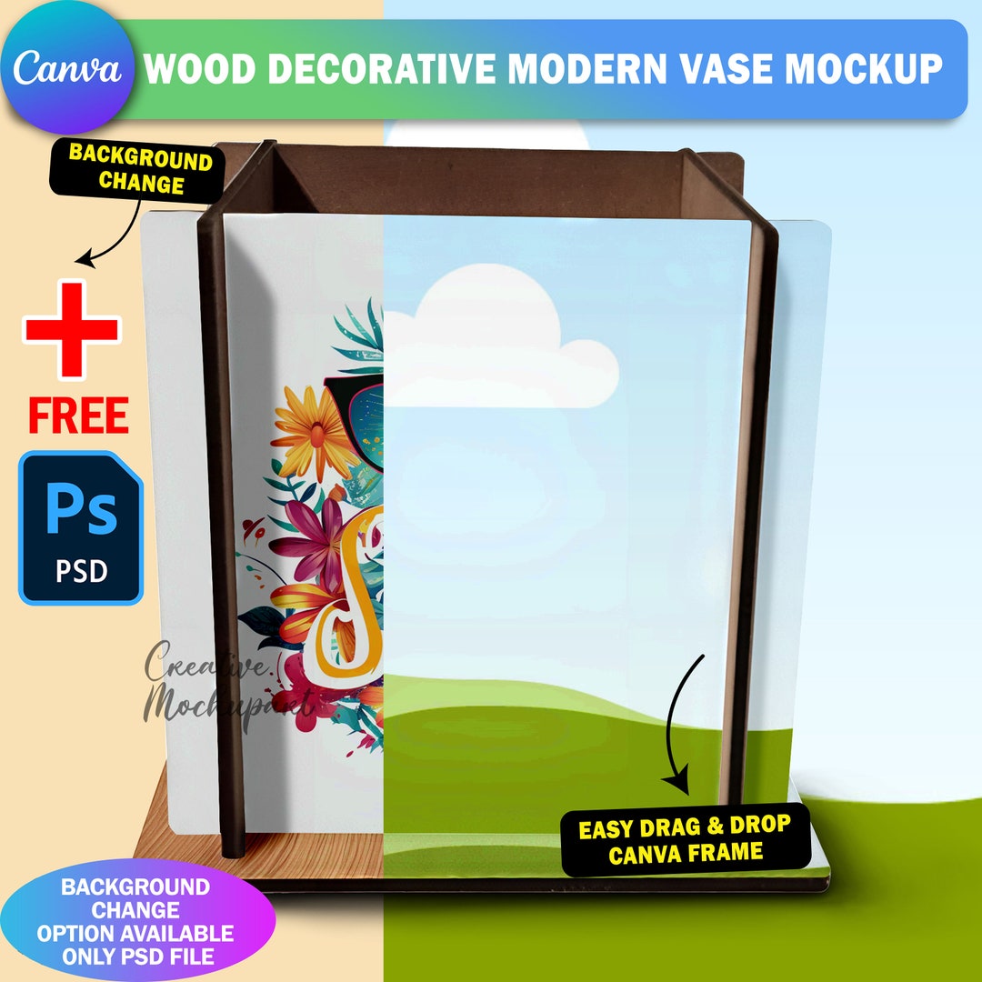 Dye Sublimation Canva MDF Wood Box Mockup, Wood Decorative Vase Mockup ...