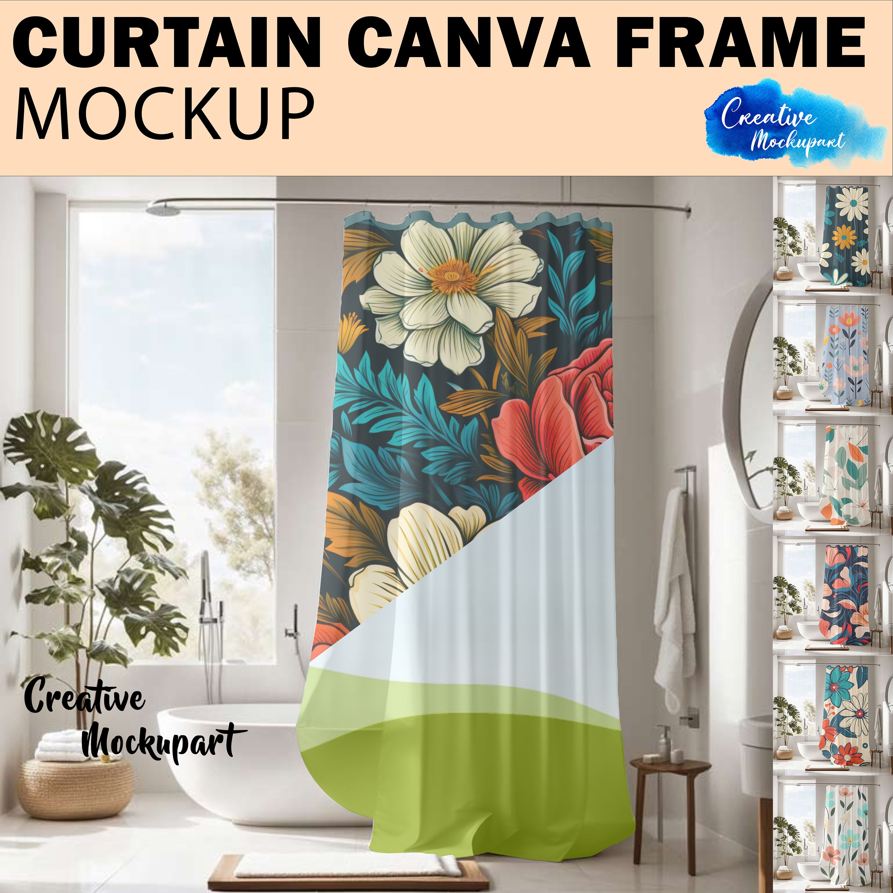 Canva Frame 10+ Shower Curtain Mockup Bundle | Canva Bathroom Drape ...