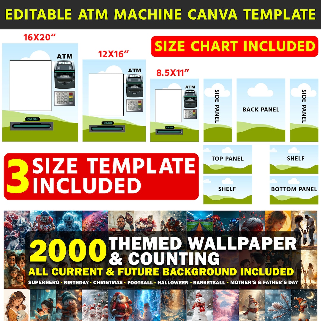 Canva ATM Machine Template, 8.5X11, 12x16 & 16x20 Blank Template, Money ...