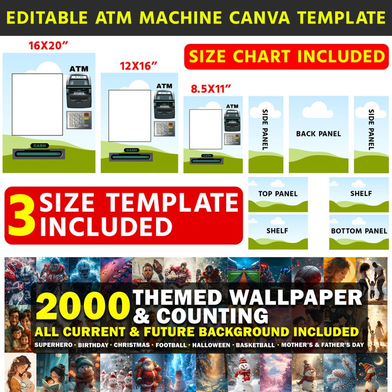 Canva ATM Machine Template, 8.5X11, 12x16 & 16x20 Blank Template, Money ...