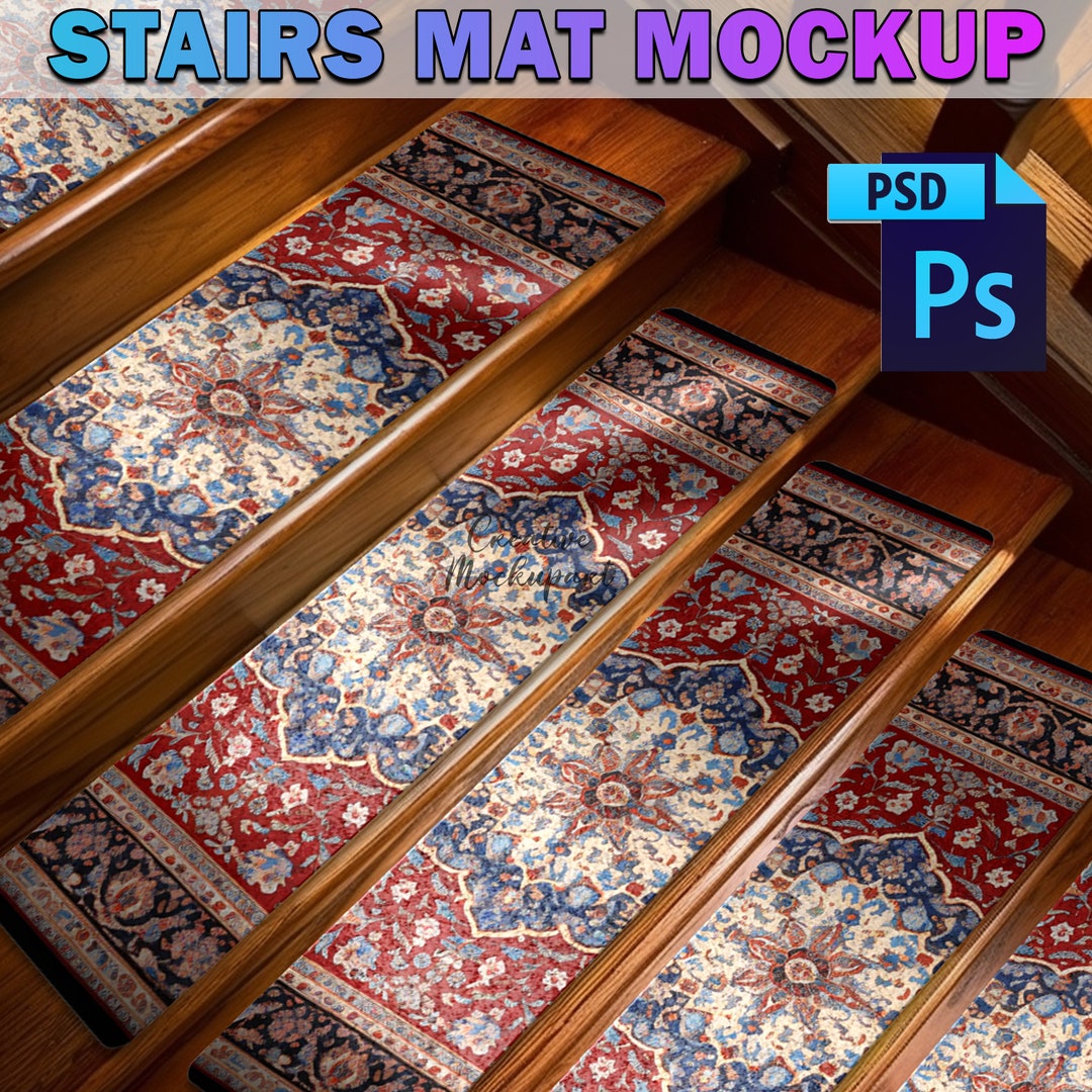 Stairs Mat Mockup | Stairs Treads Mockup, Step Rugs, Stair Rugs Mockup ...