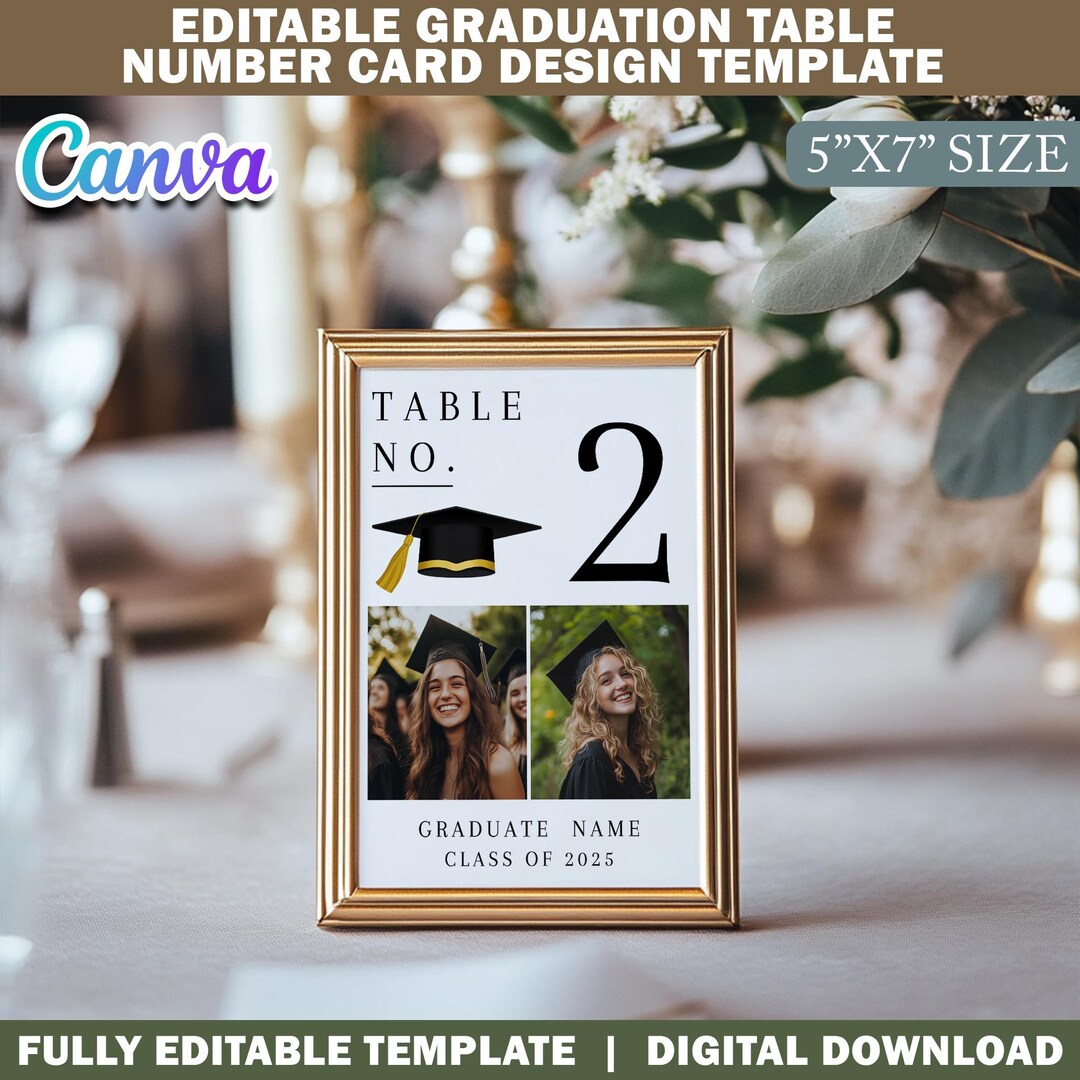Editable Graduation Table Number Card Design Template, Simple Grad ...