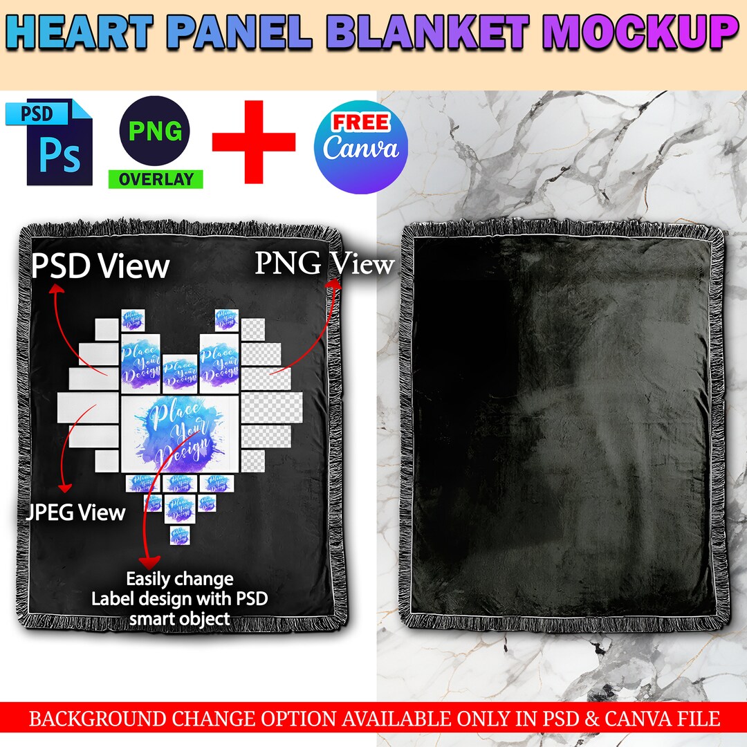 Dye Sublimation Heart Shape Panel Blanket Mockup, Insert Your Own ...