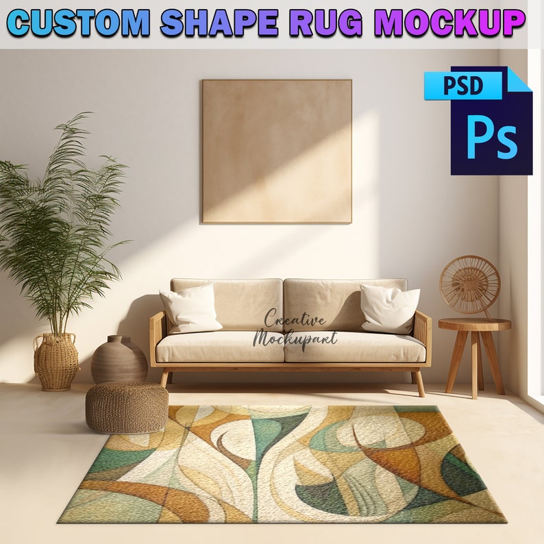 All in 1 Shape Rug Mockup | Room Carpet Mockup | Living Room Custom Rug ...