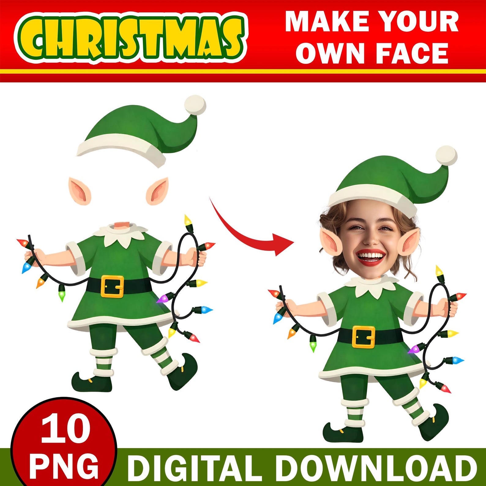 10x Christmas Add Your Own Photo Face, DIY Elf Yourself PNG Bundle, Elf ...