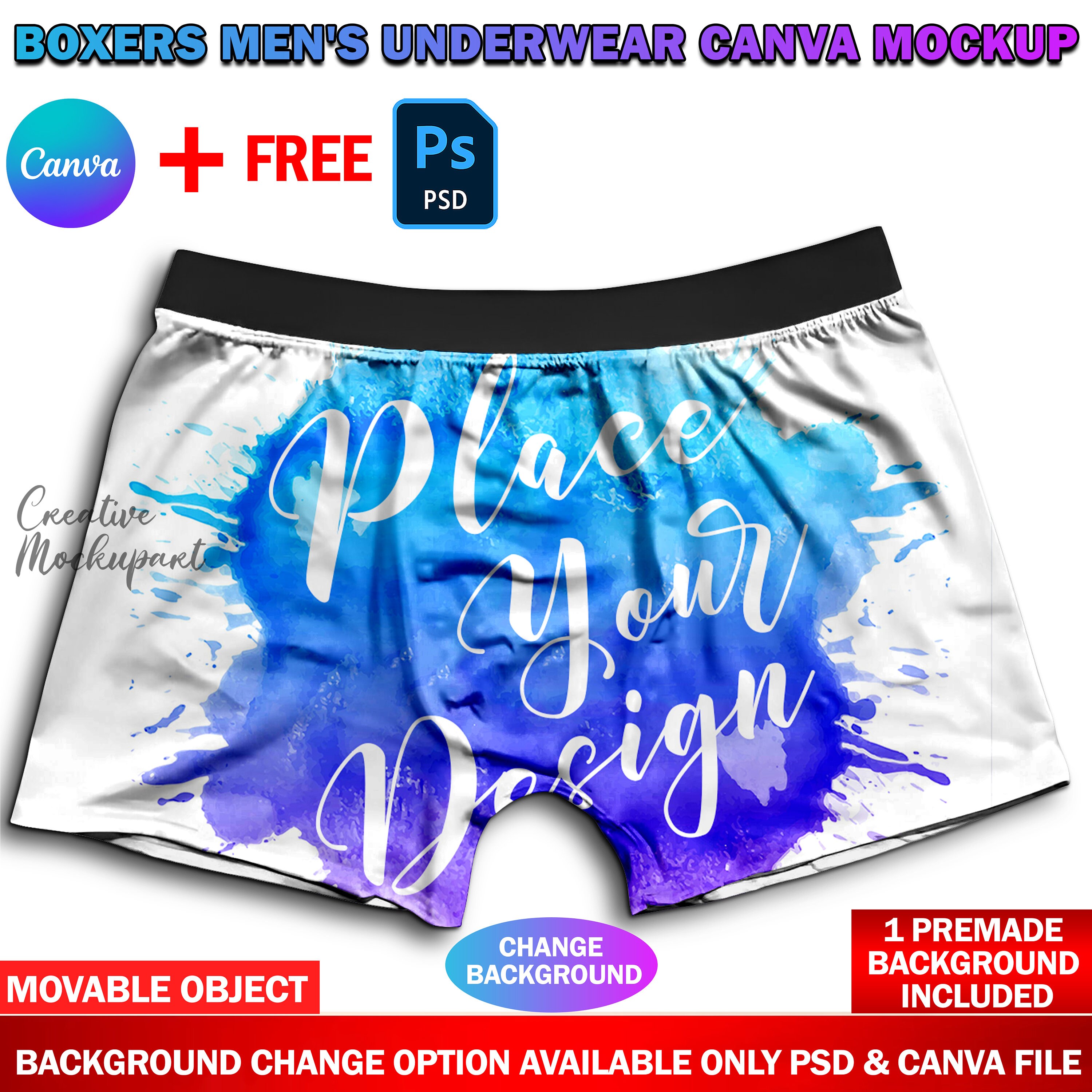 Canva Men's Underwear Mockup, Polyester Boxer Mockup, Briefs Mockup ...