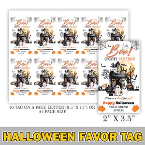 Editable Halloween Favor Tags, Halloween Gift Tag, Ghostly Greetings ...