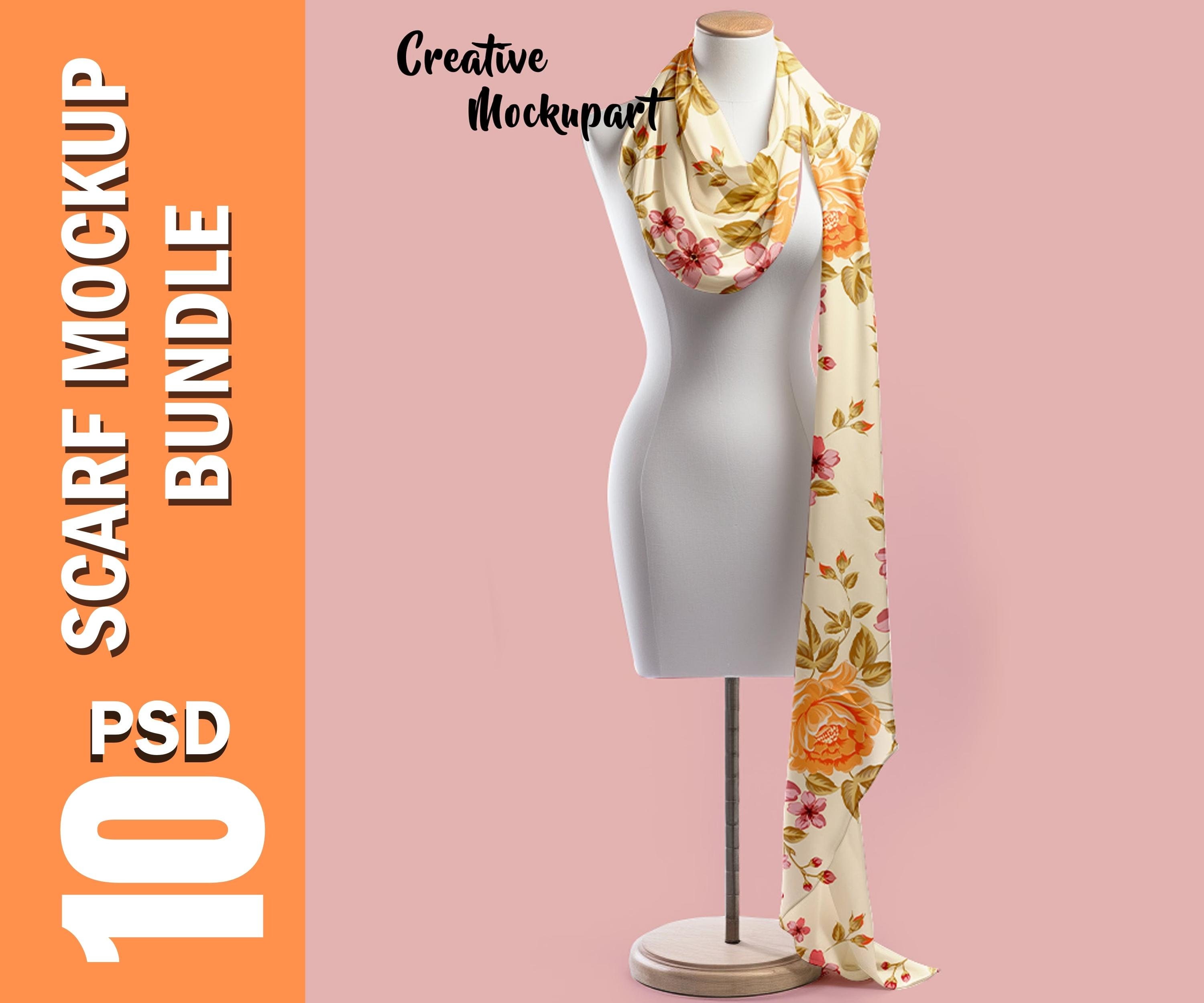 10 Scarf Mockup Bundle Silk Scarf Mockup Wrapped Scarf - Etsy