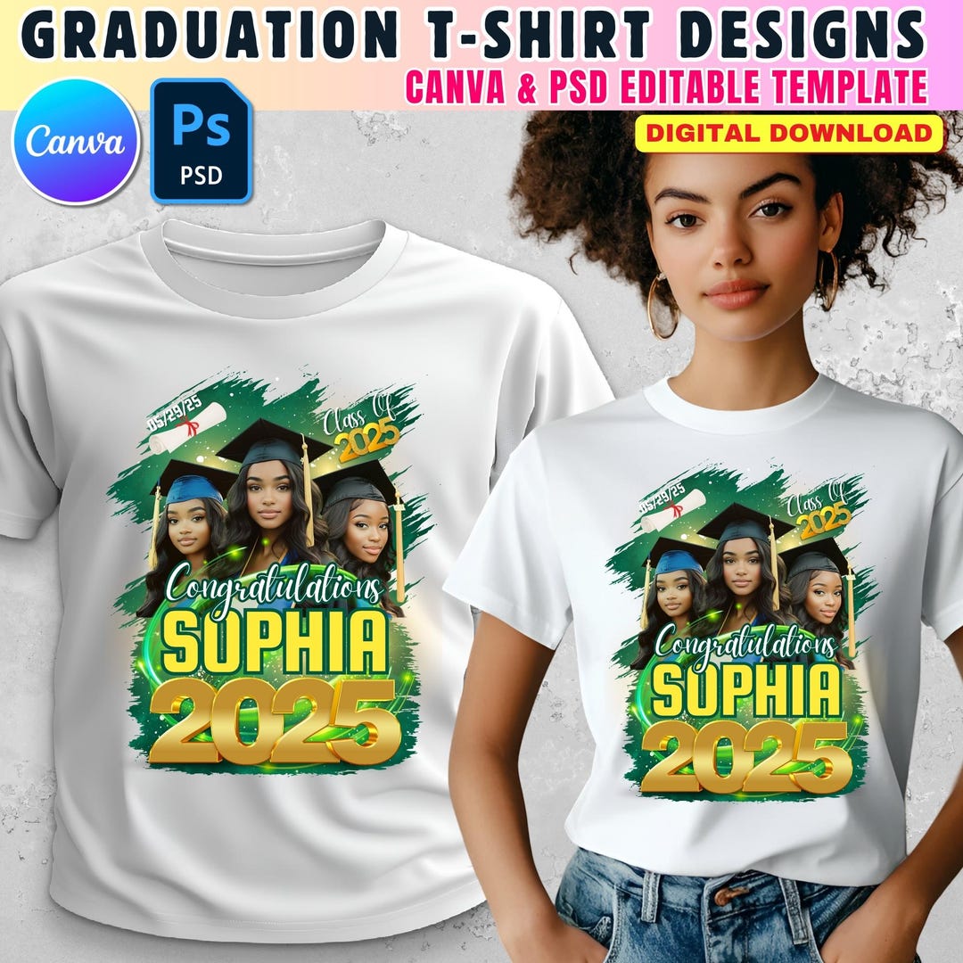 Graduation Shirt Design, Green and Gold DTF T-shirt Design Template ...