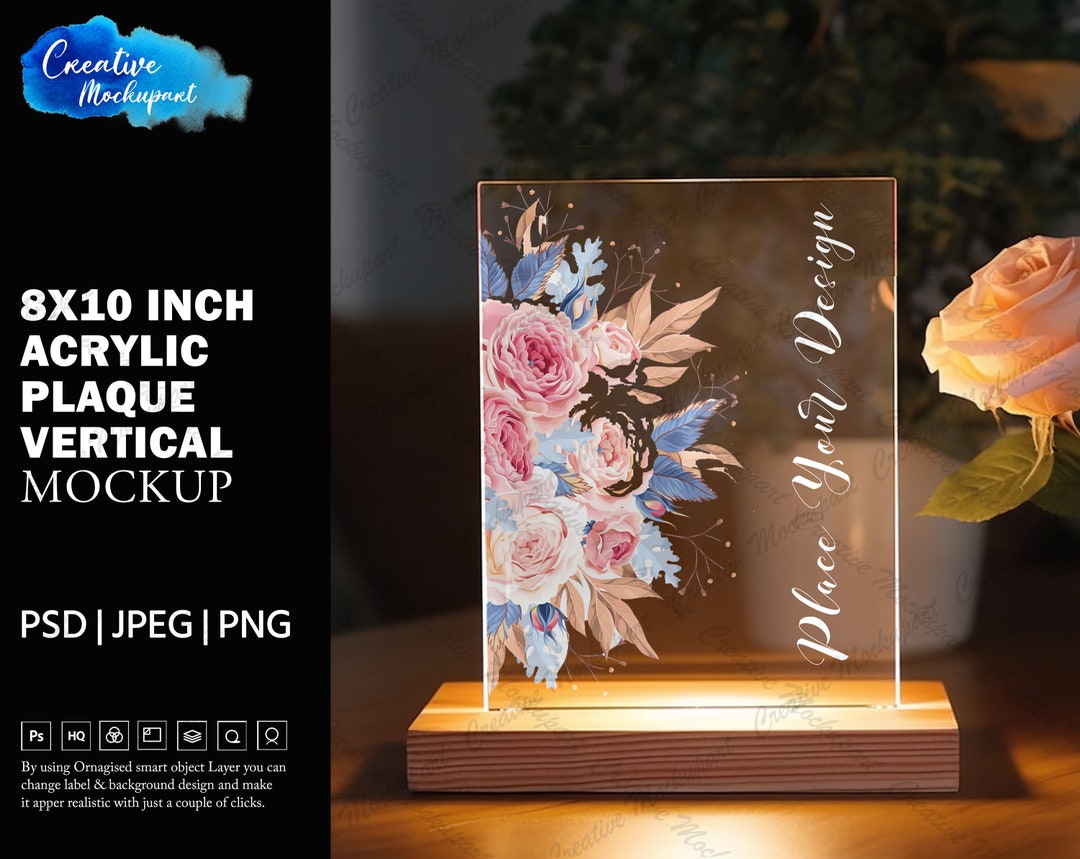8x10 Inch Acrylic Plaque Vertical Mockup for Dye Sublimation or Vinyl ...