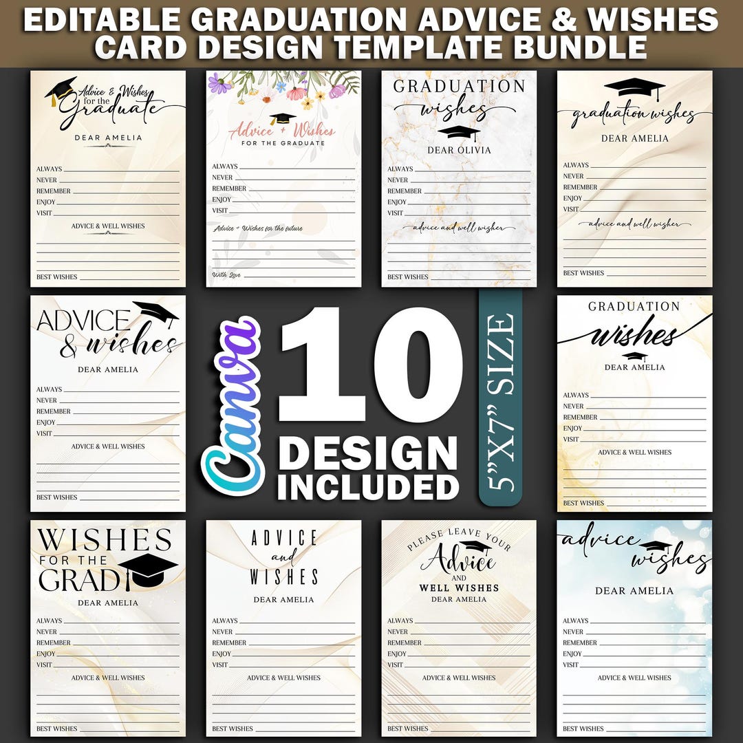 Graduation Advice & Wishes Card Design Bundle, Editable Graduation ...