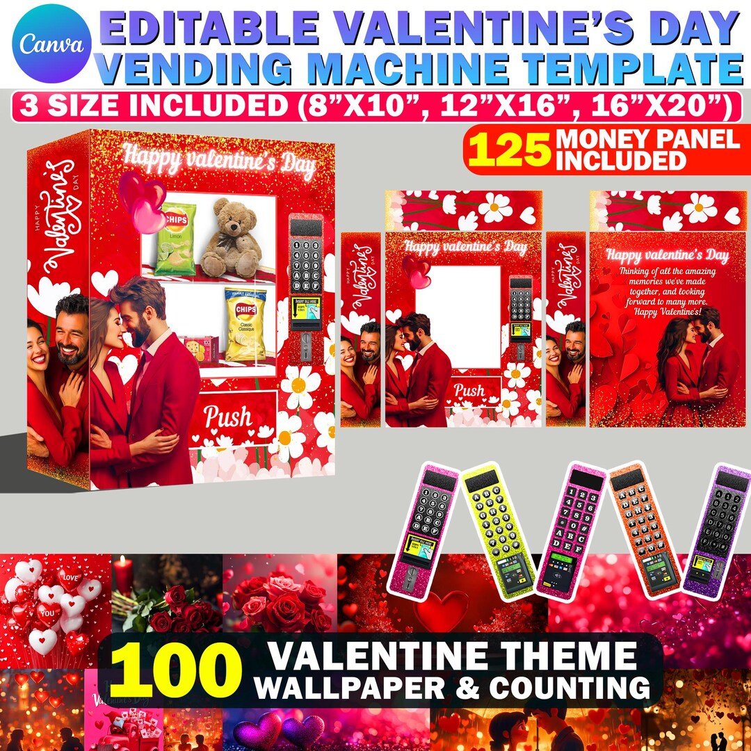Editable Valentine's Day Vending Machine Template, DIY 8X10, 12x16 ...