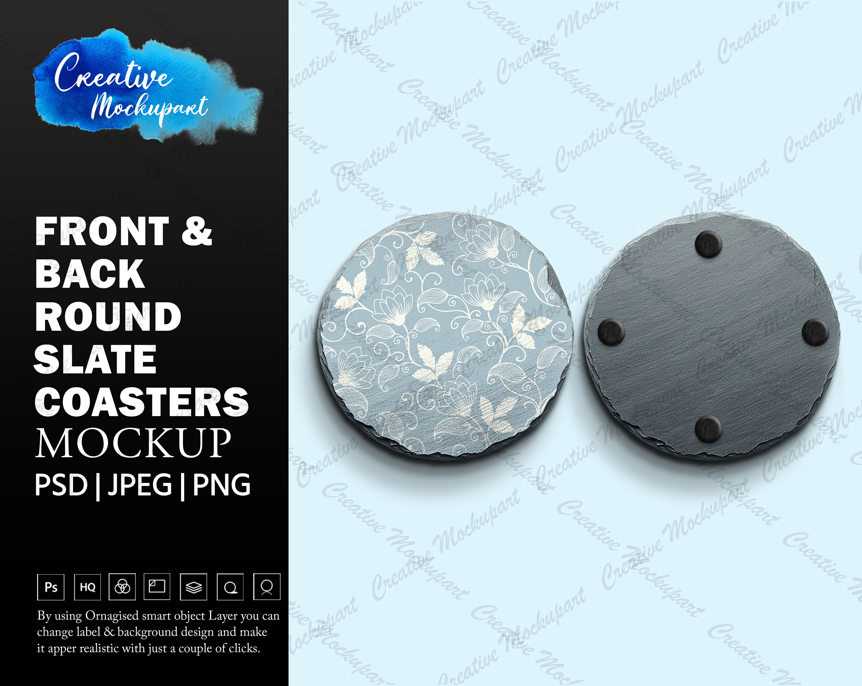Dye Sublimation Round Slate Coasters Mockup | Change Background, Add ...