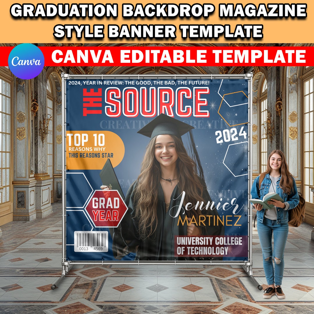 Graduation Backdrop Template, Blue DIY Editable Canva Graduation ...