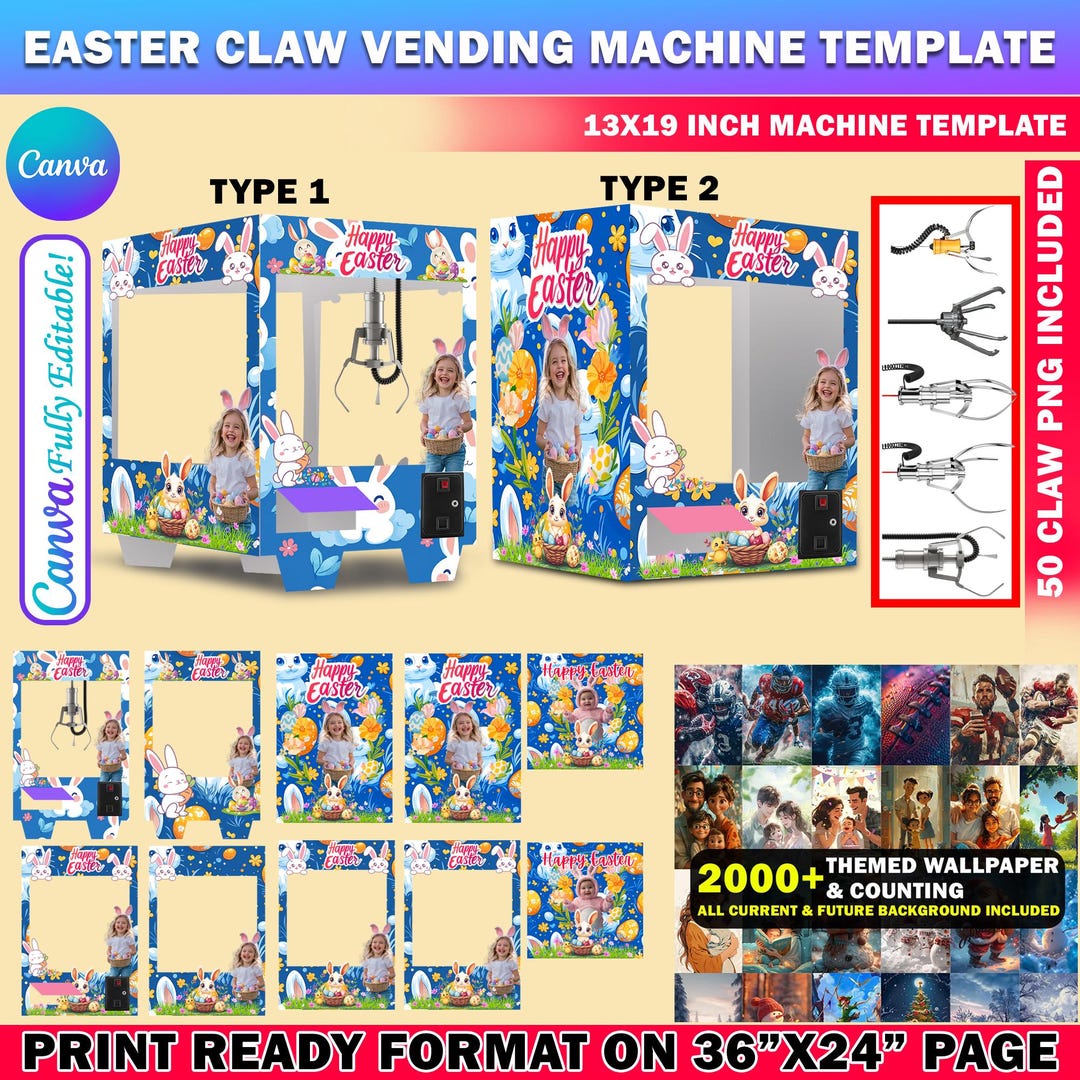 Canva Claw Easter Vending Machine Template 2 | 13 X 19 Blank Template | 50 Claw Panel PNG ...