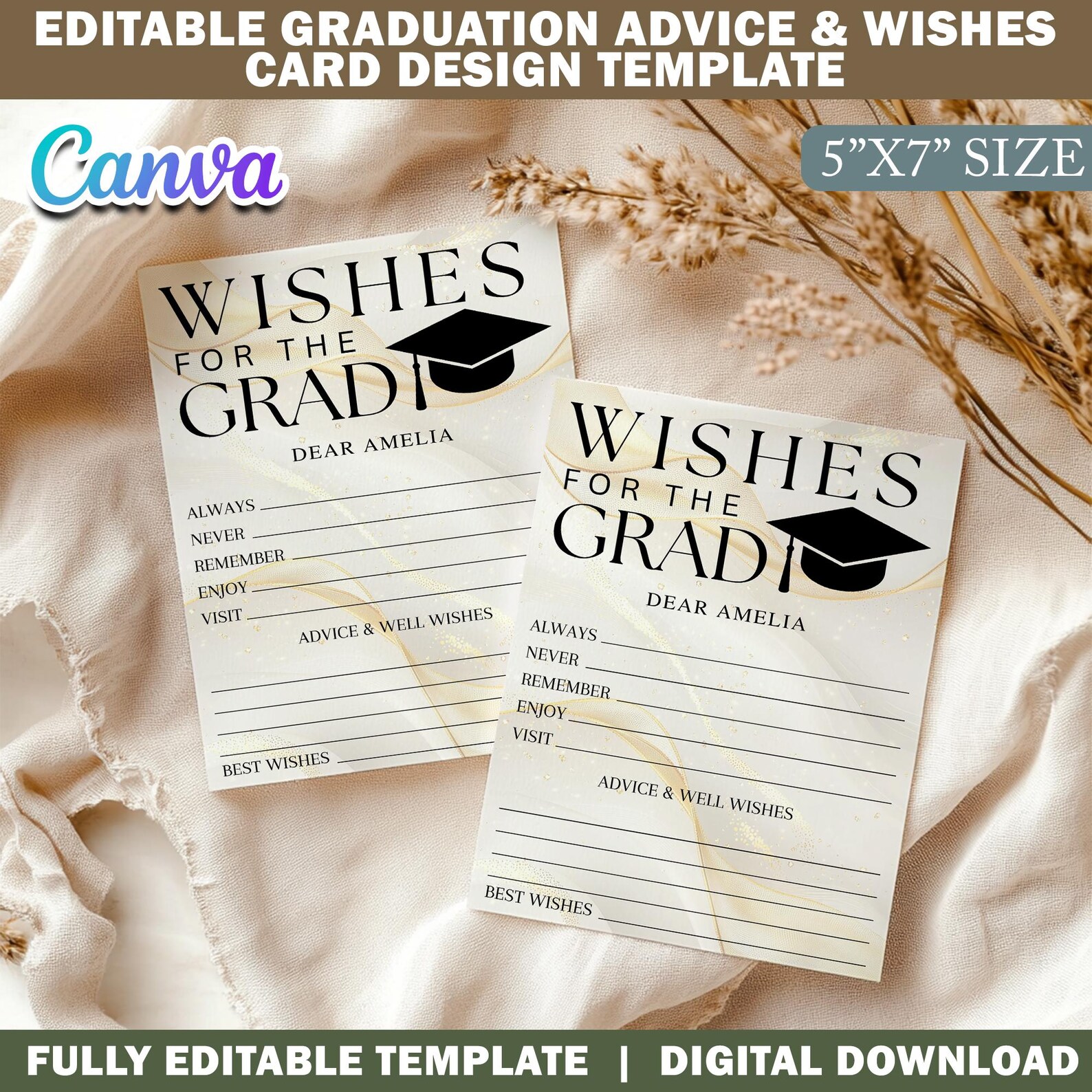 Printable Graduation Advice & Wishes Card Design Template, Editable ...