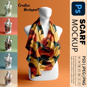 25 Scarf Mockup Bundle | Silk Scarf PSD Mockup, Wrapped Scarf, Flat Lay ...